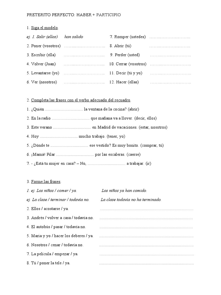Ejercicios de Pretérito Perfecto Compuesto | PDF