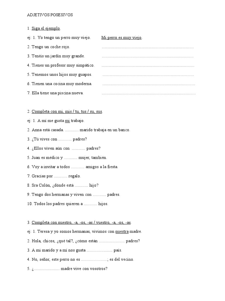 Adjetivos Posesivos Ejercicios | PDF | Hogar, jardinería y bricolaje