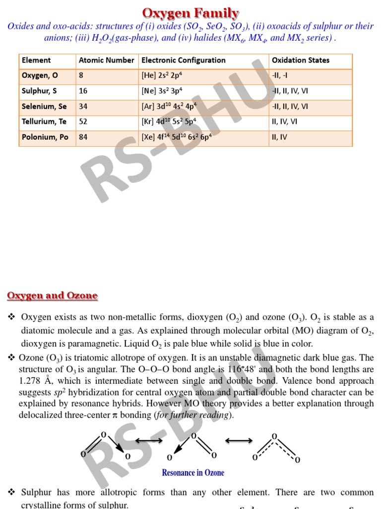 Oxygen Family | PDF | Chemical Bond | Ionic Bonding