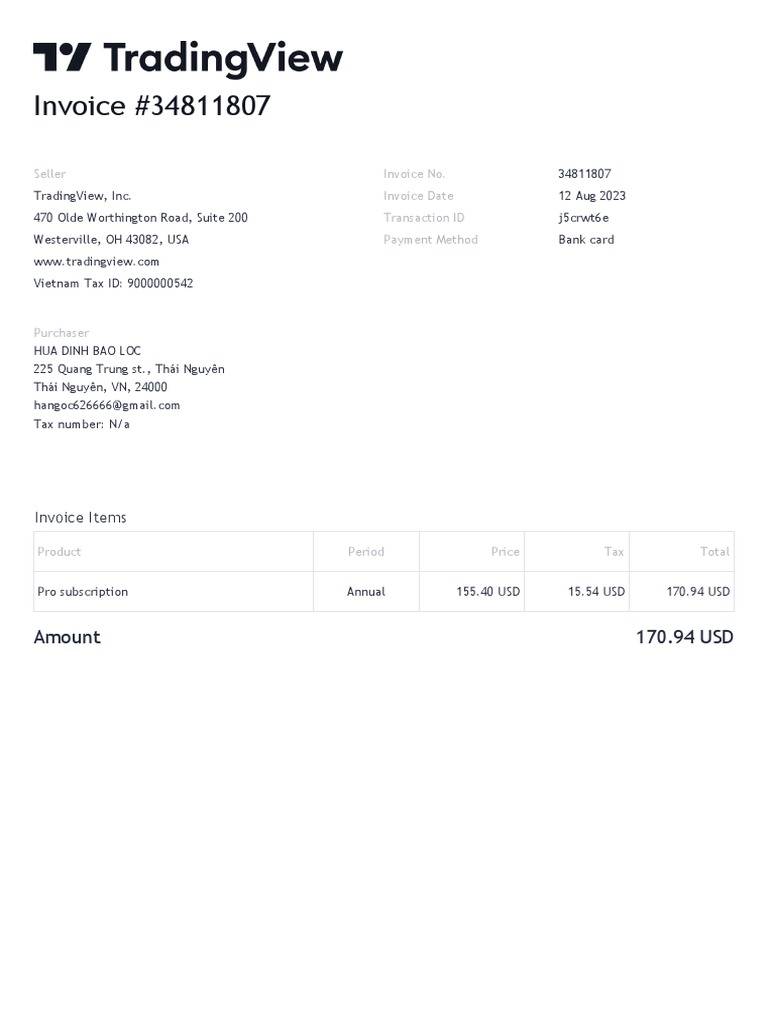 TradingView Invoice for Vietnam Tax ID | PDF