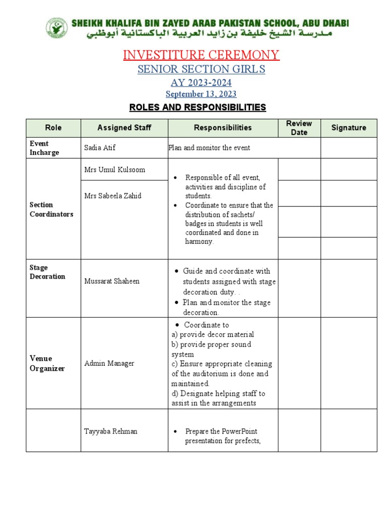 Investiture Ceremony SSG 2023-2024 Plan | PDF