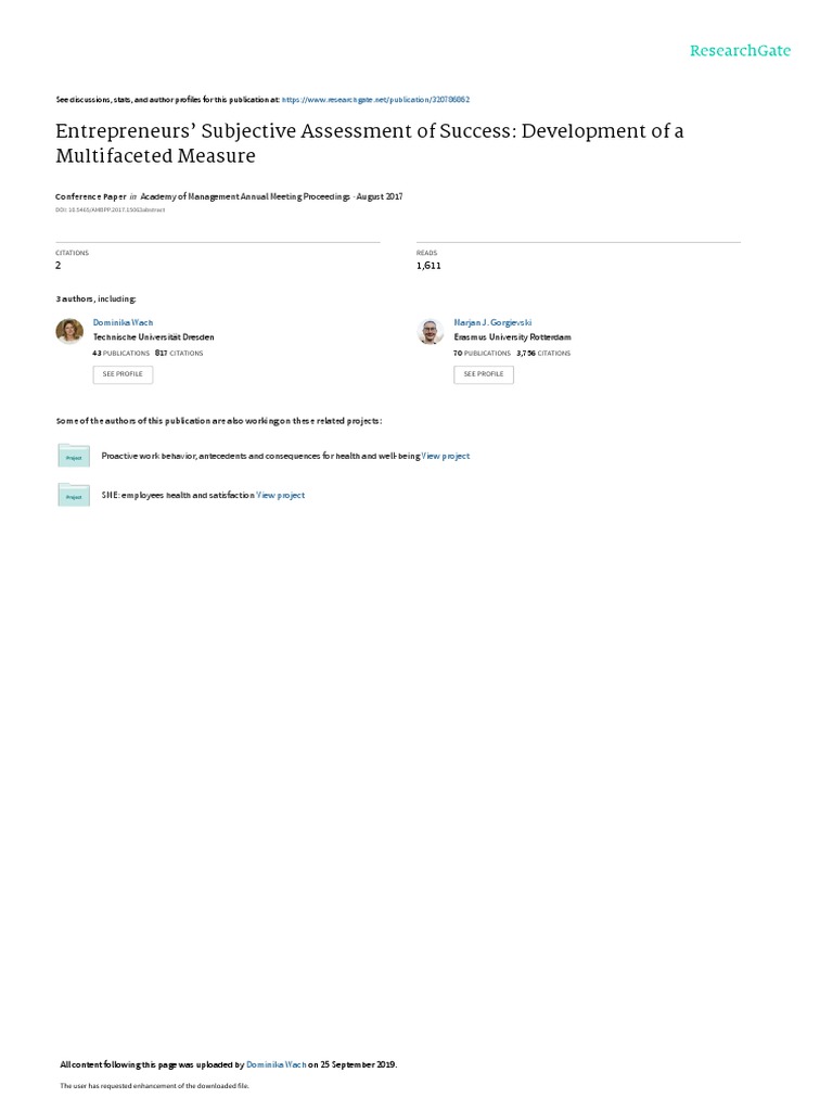 Entrepreneurs' Success Assessment Framework | PDF | Entrepreneurship ...