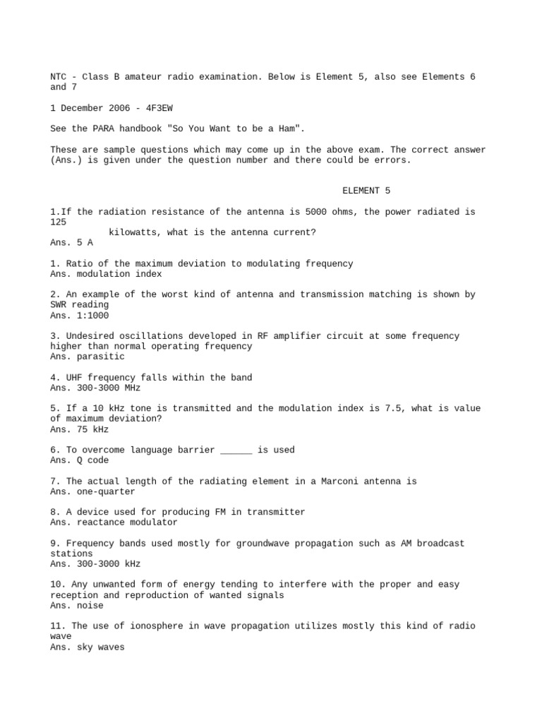B - NTC Class B Exam Element 5 | PDF | Antenna (Radio) | Frequency Modulation