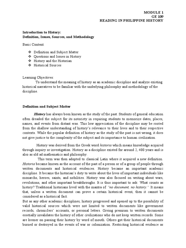 MODULE 1 FOR Reading in Philippine History | PDF | Primary Sources | Methodology