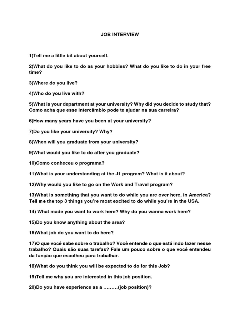 Job Interview - English Exercise | PDF