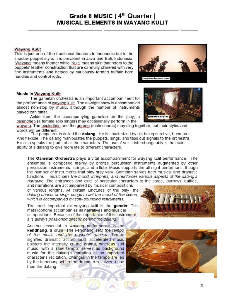 Music Grade 8 Quarter 4 Wayang Kulit | PDF | Music Technology | Performing Arts
