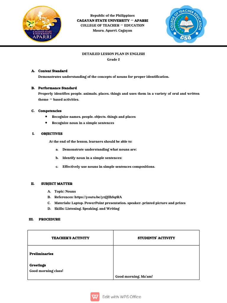 Detailed Lesson Plan in Englis | PDF | Lesson Plan | Sentence (Linguistics)