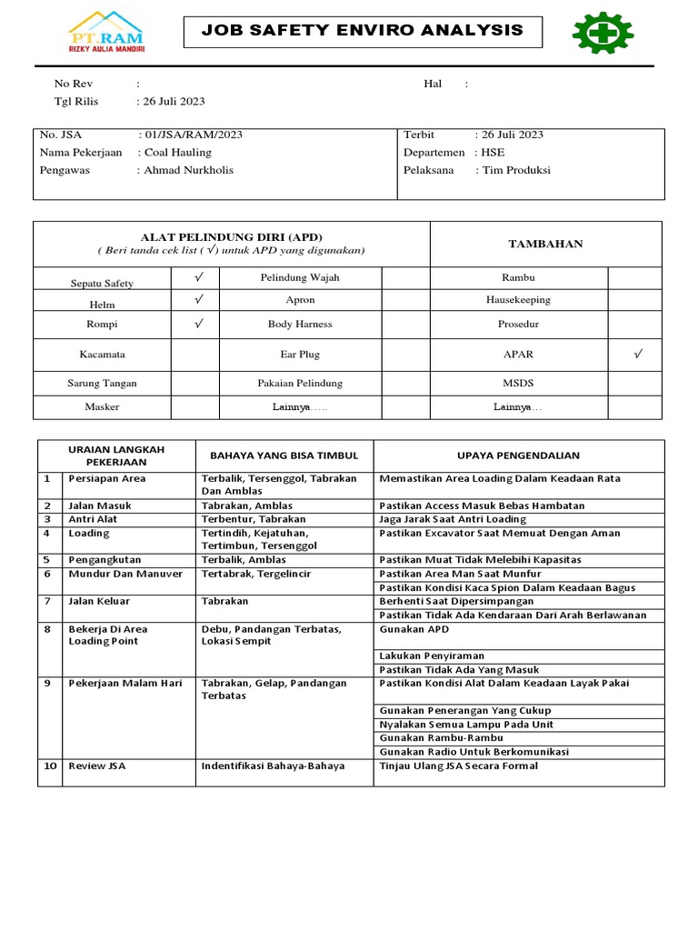 JSA Coal Hauling | PDF
