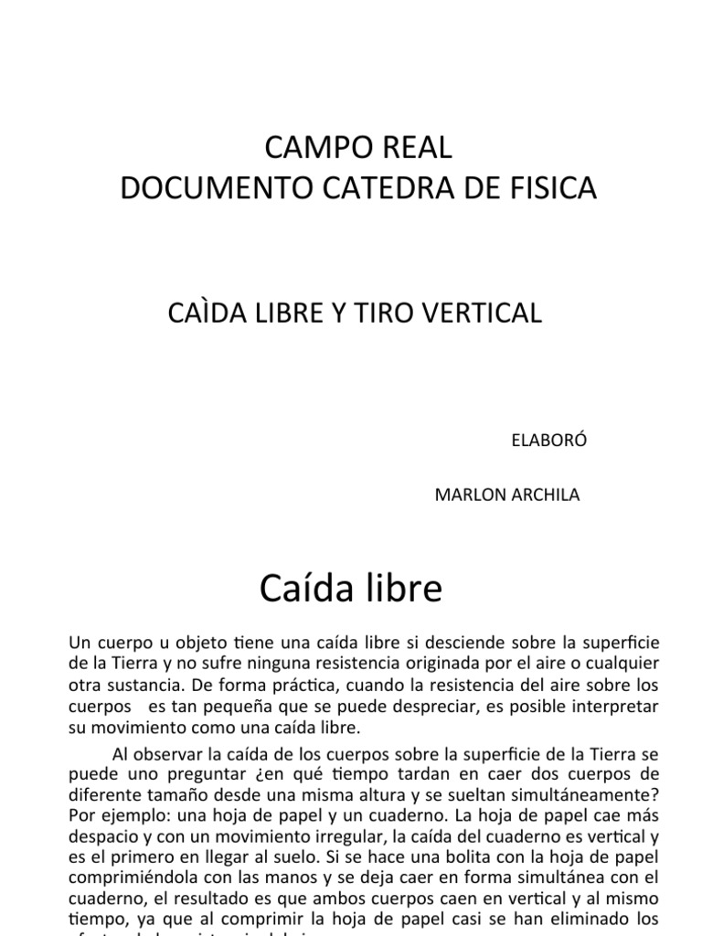 Caida Libre y Tiro Vertical | PDF | Aceleración | Gravedad
