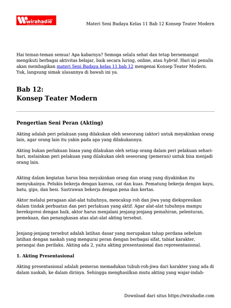 Materi Seni Budaya Kelas 11 Bab 12 Konsep Teater Modern | PDF