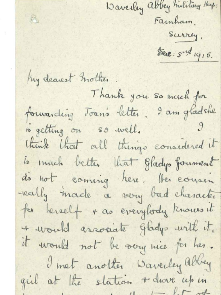 First World War nurse letters 1915-1916