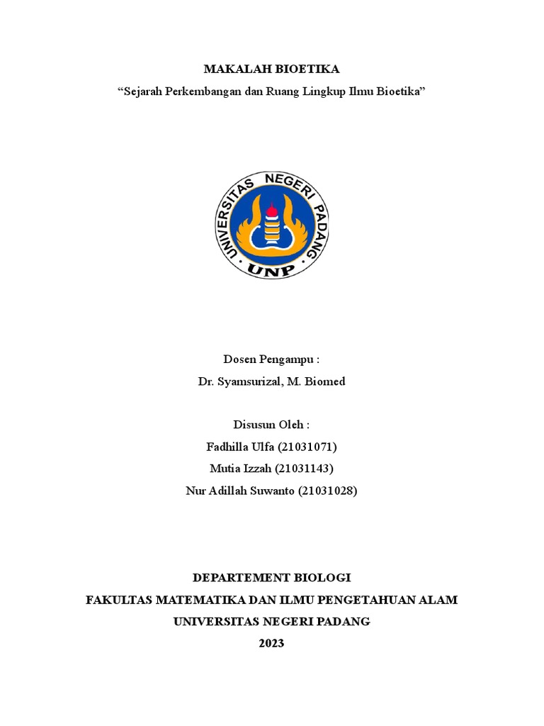 Makalah Bioetika Kelompok 6 Sejarah Dan Ruang Lingkup Bioetika Pdf