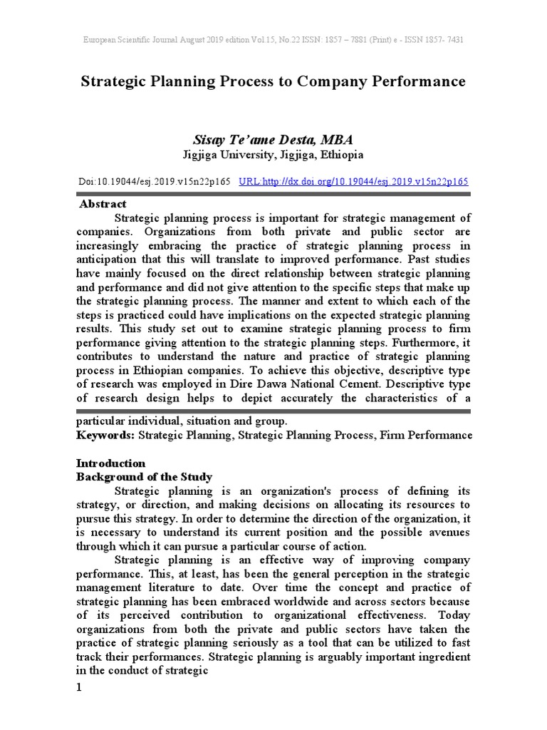 Strategic Planning Process To Company Pe | PDF | Strategic Management ...