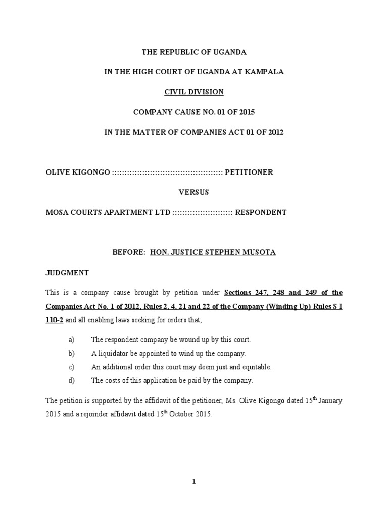 Olive Kigongo V Mosa Courts | PDF | Repeal | Liquidation