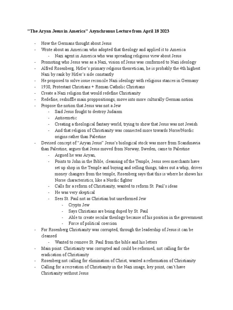The Aryan Jesus in America - Asynchronus Lecture From April 18 2023 ...