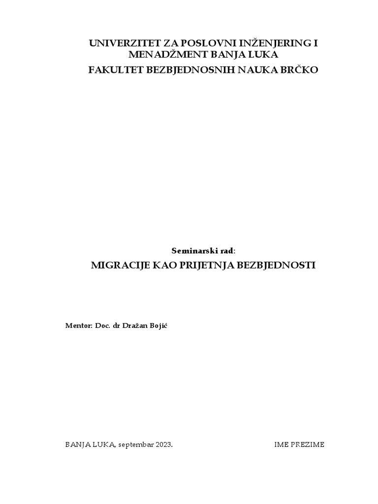 Migracije Kao Prijetnja Bezbjednosti | PDF