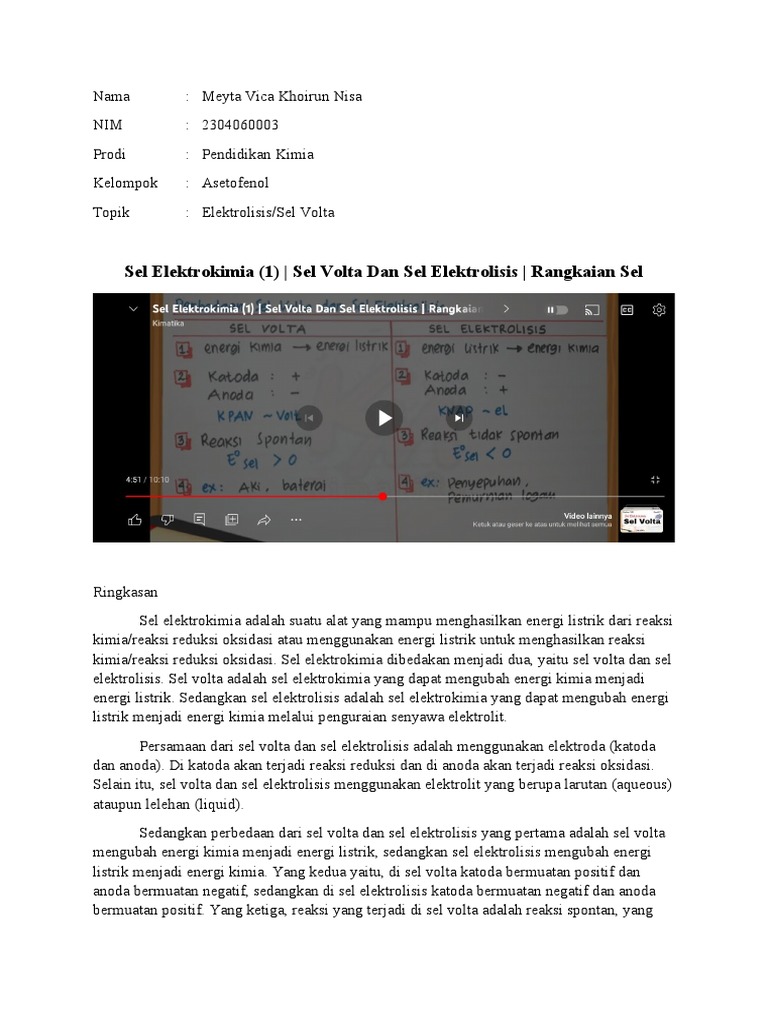 Asetofenol - Meyta Vica Khoirun Nisa - Elektrolisis Sel Volta | PDF | Sains & Matematika