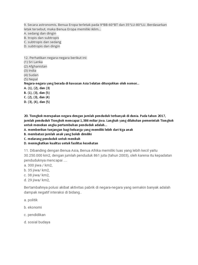 Soal | PDF | Ilmu Sosial | Perjalanan