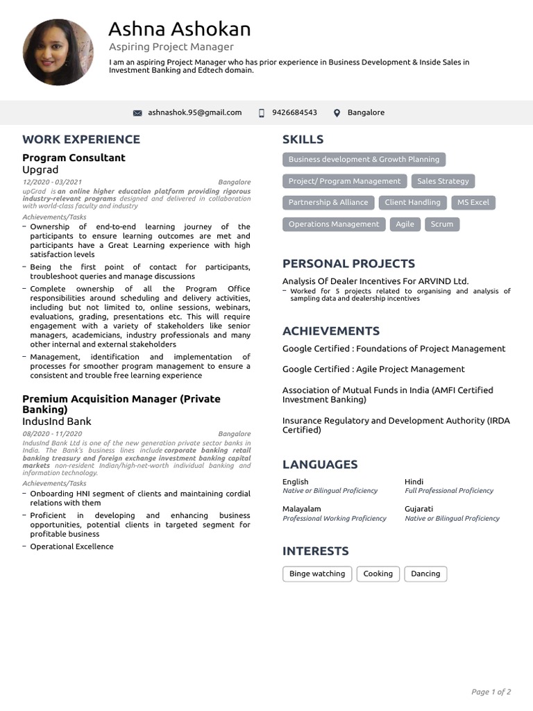Ashna's Resume-Compressed | PDF | Investment Banking | Agile Software Development