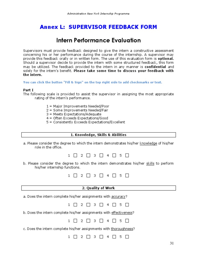Supervisor Feedback Form | PDF | Job Hunting | Internship