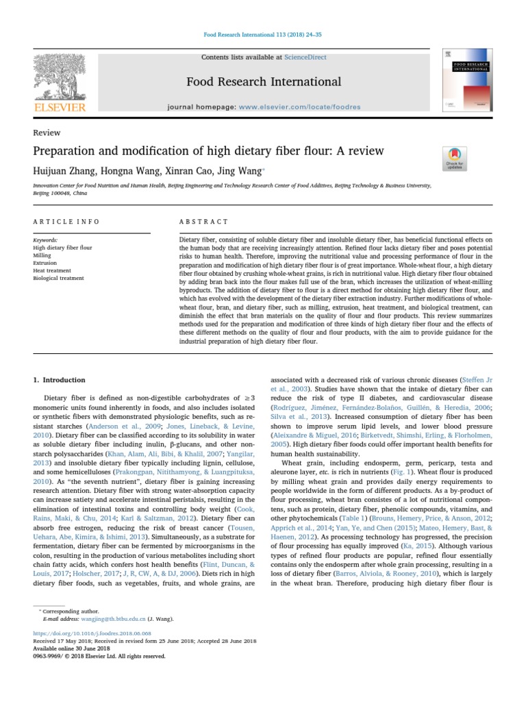 Preparation and Modification of High Dietary Fiber Flour | PDF ...