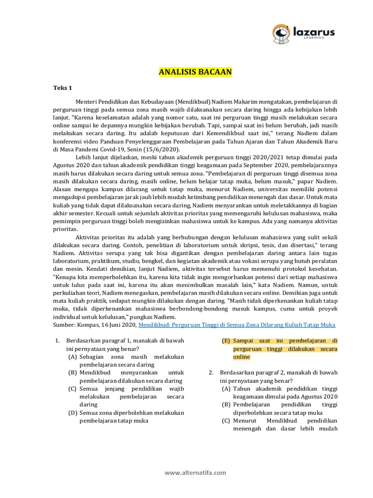 (Soal-PU) BAB 1. Analisis Bacaan 001 | PDF