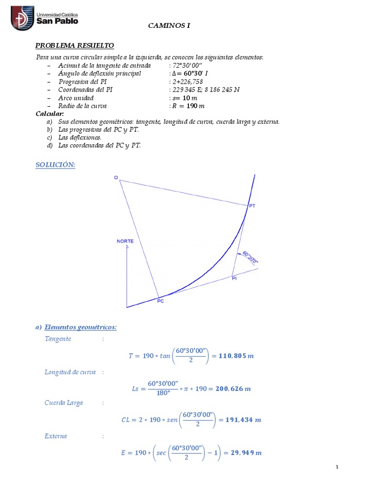 Ejercicio Resuelto Curva Circular Simple | PDF | Curva | Pi