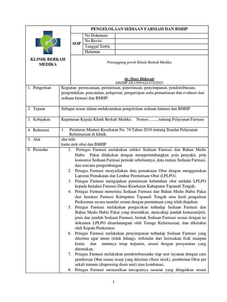 3.10.1.b SOP PENGELOLAAN SEDIAAN FARMASI DAN BMHP | PDF