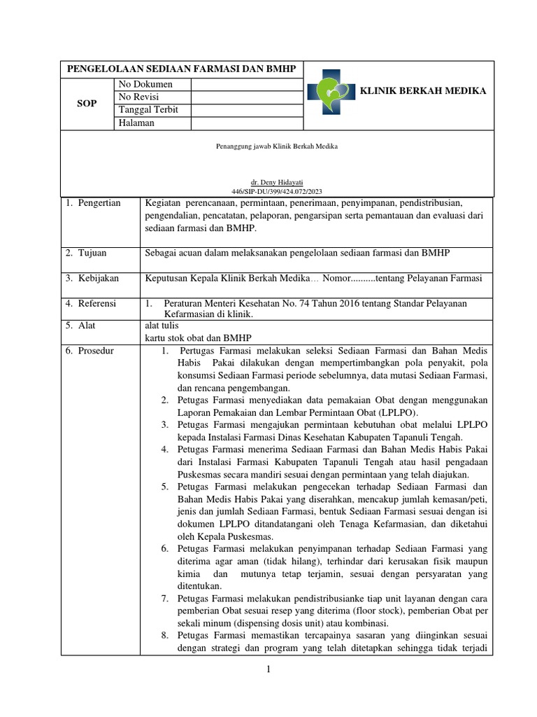 Sop Pengelolaan Sediaan Farmasi Dan BMHP | PDF