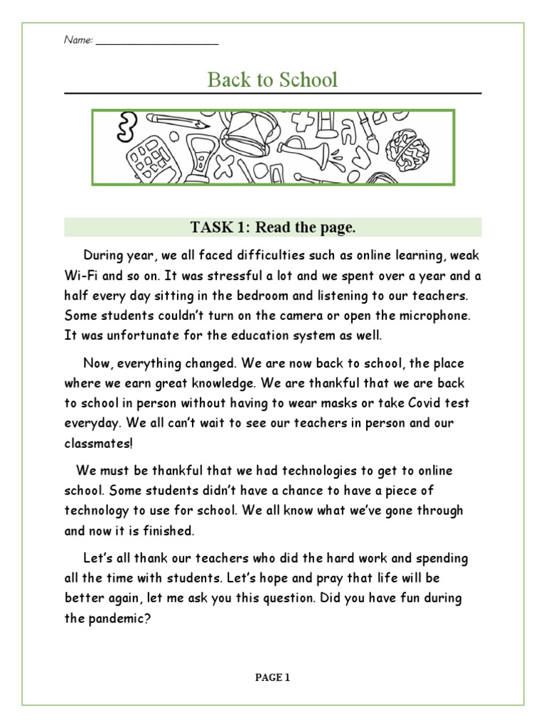 Back to School Reflection & Survey | PDF