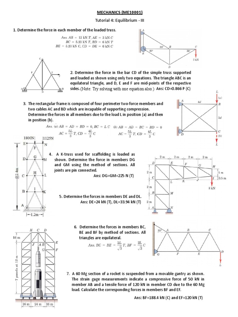 Tutorial 4 | PDF | Truss | Force