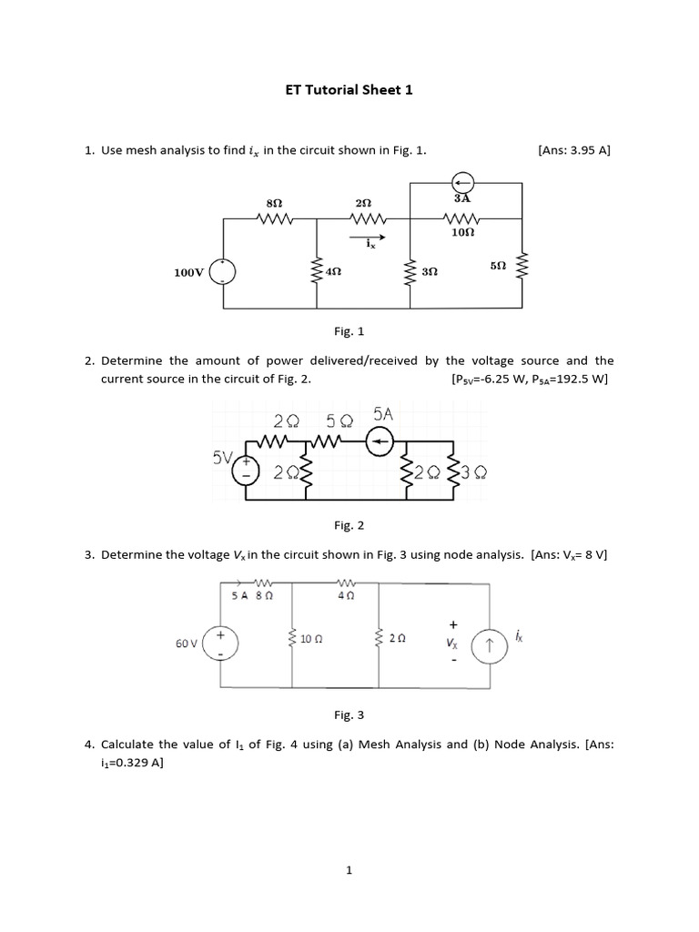 ET Tutorial Sheet 1 - Autumn23-24 | PDF | Root Mean Square | Electronics