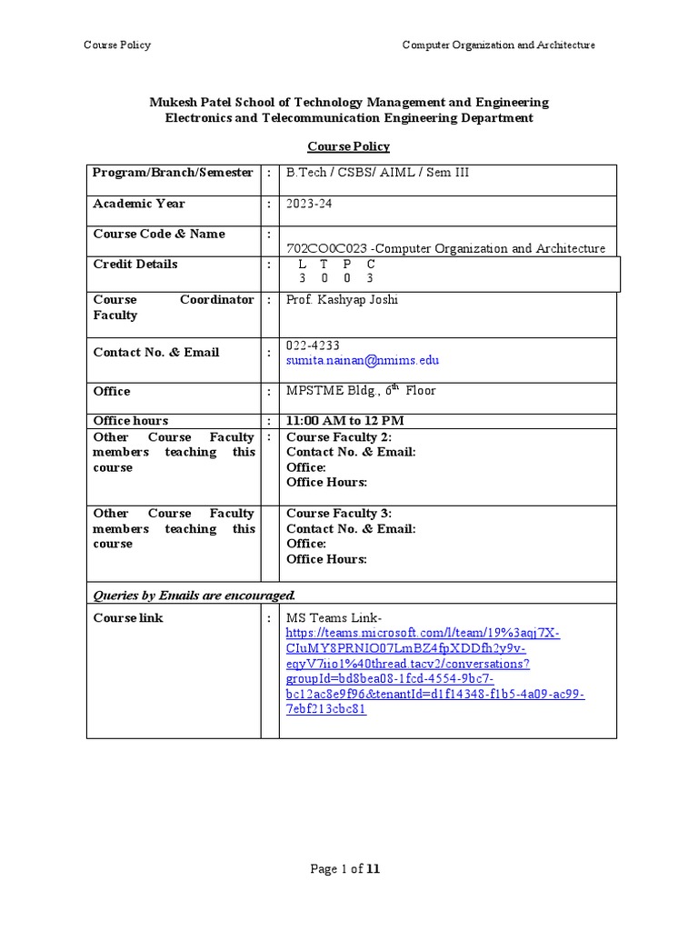CP - COA - B.Tech CSBS - 2023 - 24 | PDF | Random Access Memory | Central Processing Unit