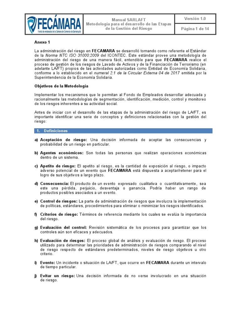 Anexo 1 - Documento MetodolÃ Gico de La GestiÃ N de Riesgo | PDF | Riesgo | Evaluación de riesgos