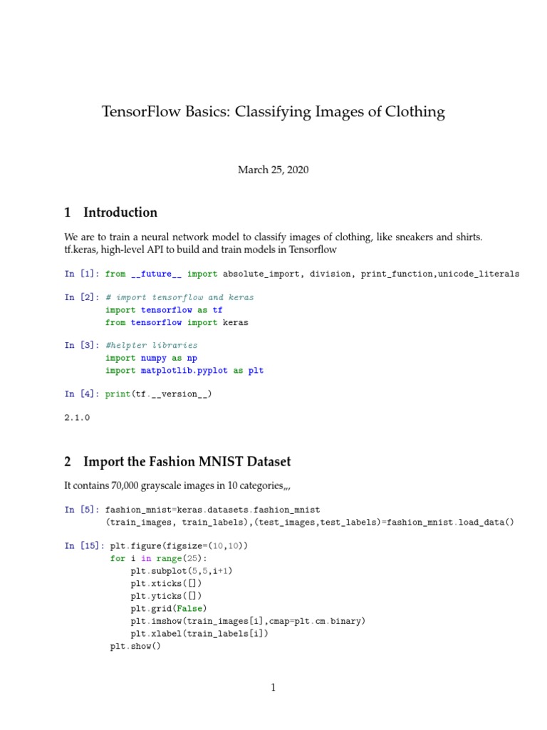 TensorFlow Basics - Classifying Images of Clothing | PDF | Computers