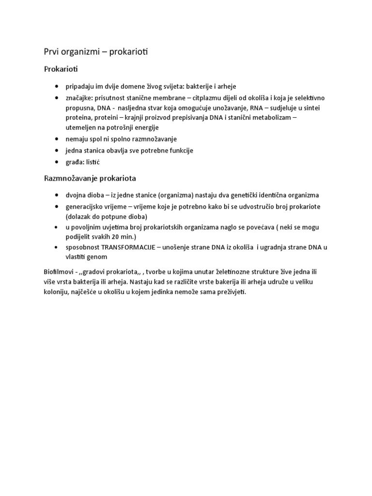 Prvi Organizmi | PDF