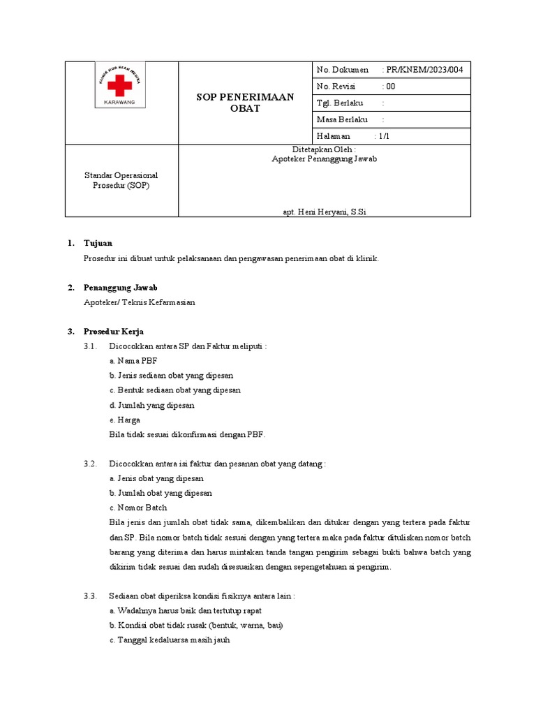 SOP Penerimaan Obat | PDF