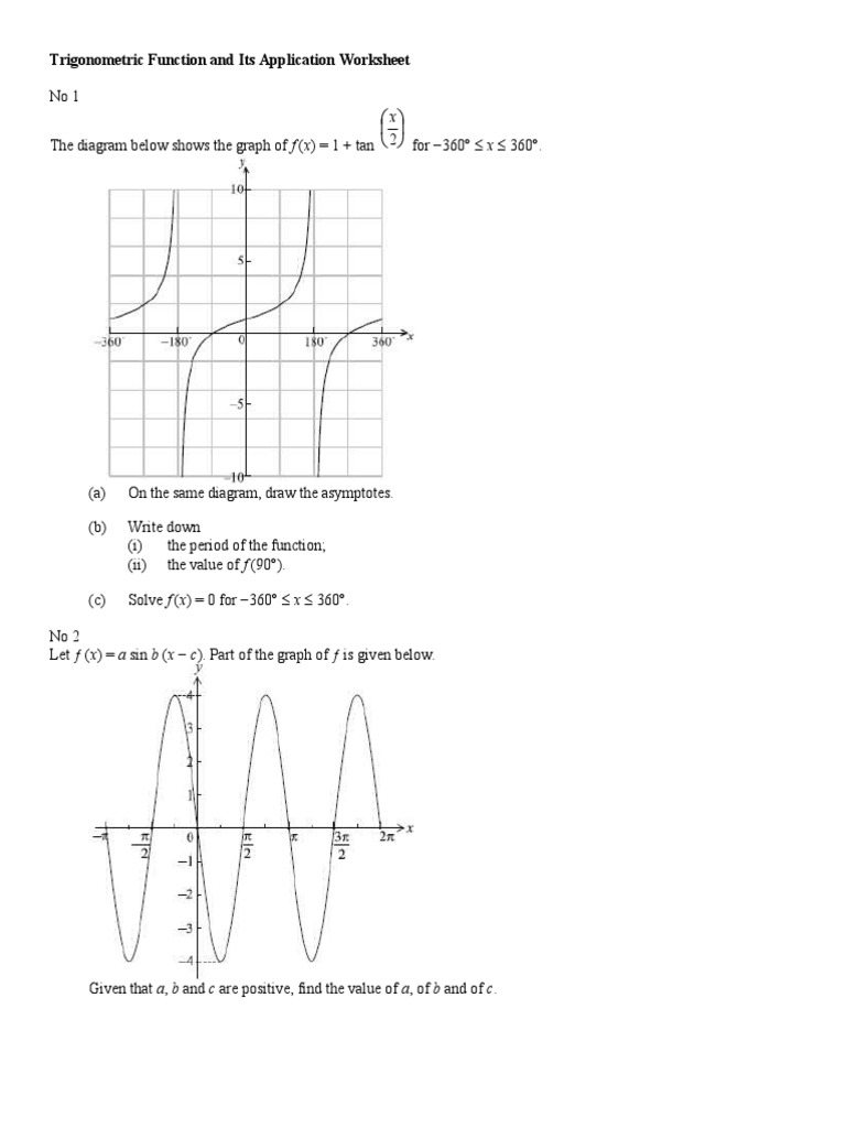 Trigonometric Function and Its Application Worksheet | PDF | Asymptote ...