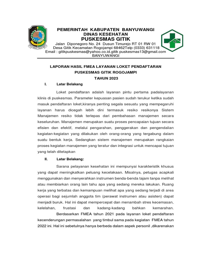 9 Laporan Fmea Loket Pendaftaran | PDF