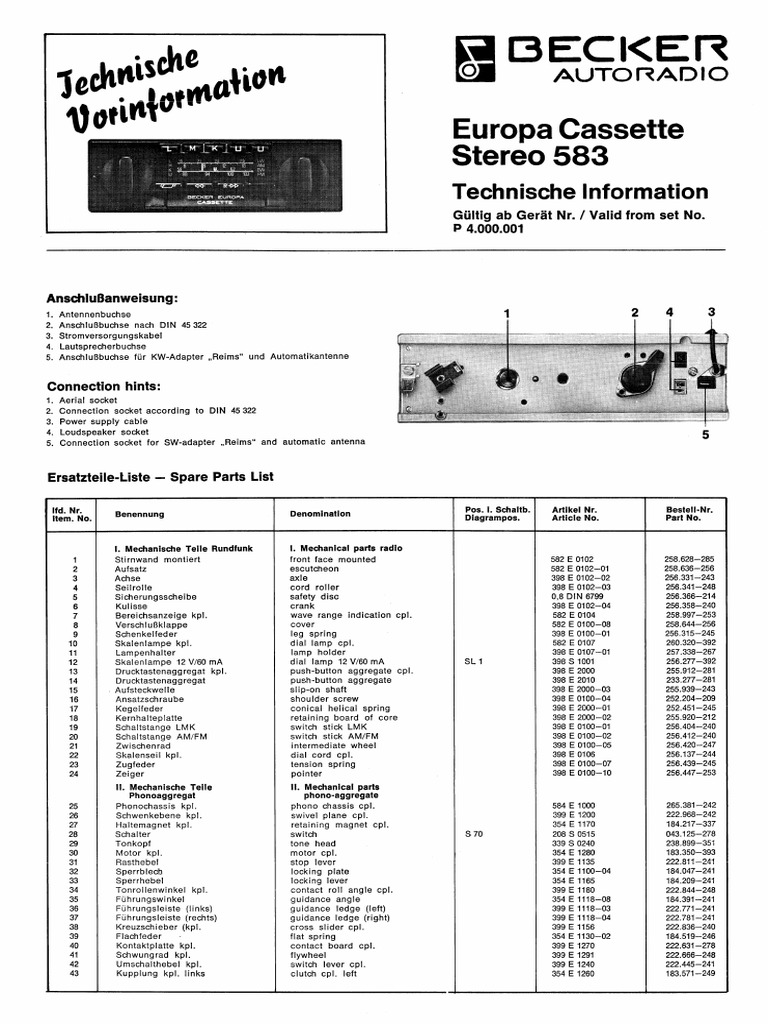 Becker Europa Cassette Stereo 583 SM | PDF