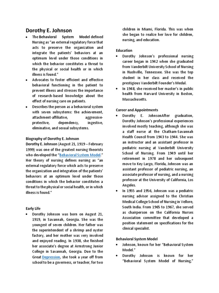 Dorothy Johnson (Nurselabs) | PDF | System | Nursing