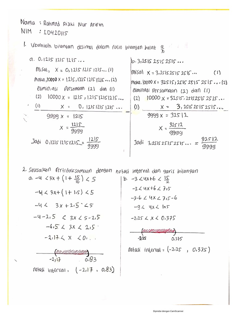UTS Kalkulus 1 - Rahmad Rizki Nur Arifin - I0420115 | PDF