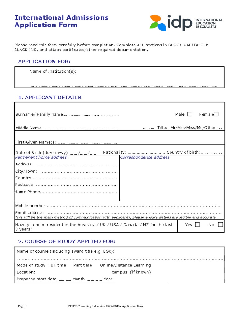 International Admissions Application Form | PDF