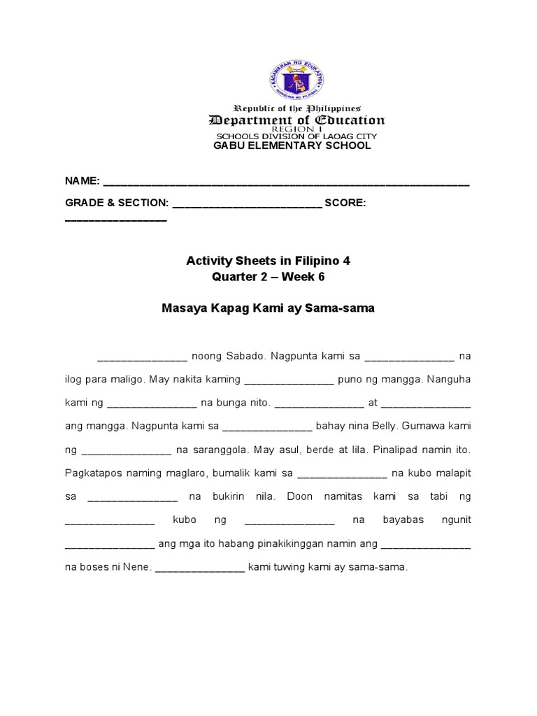 Activity Sheets Filipino 4 - q2 - Week 6 | PDF