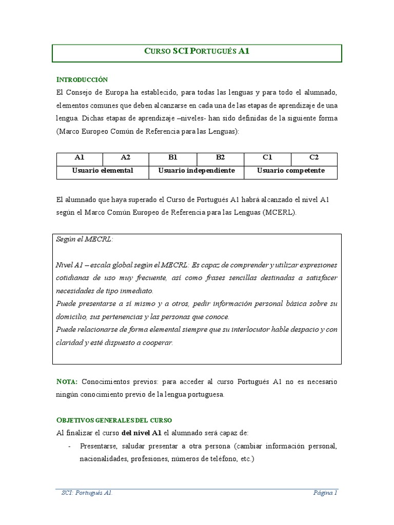Docencia Programacion Portugues A1 | PDF | Gramática | Idiomas