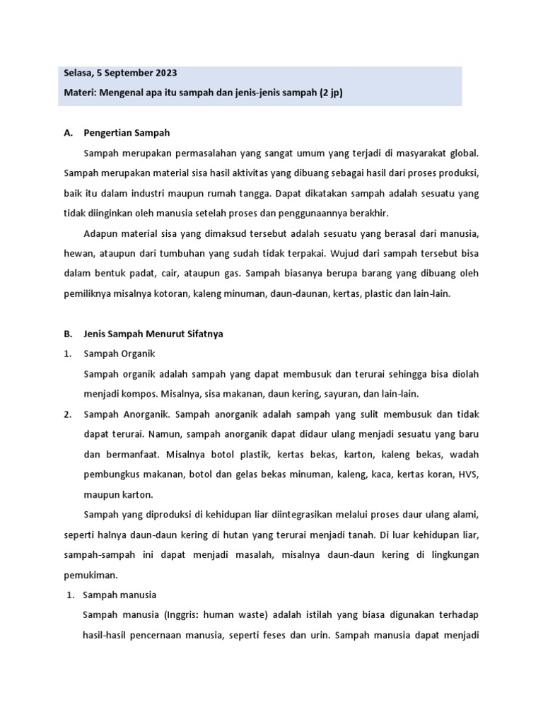 Mengenal Jenis-Jenis Sampah | PDF | Griya & Taman | Sains & Matematika