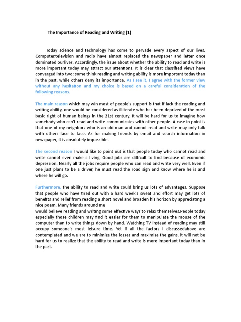 Importance of Reading and Writing Today | PDF | Literacy | Reason