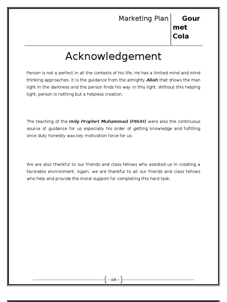 Acknowledgement: Marketing Plan Gour | PDF | Marketing | Brand