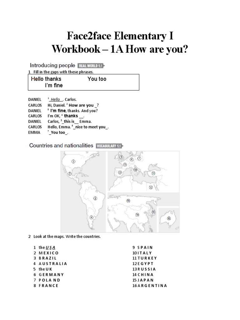 Face2face Elementary Workbook 1A | PDF | Linguistics