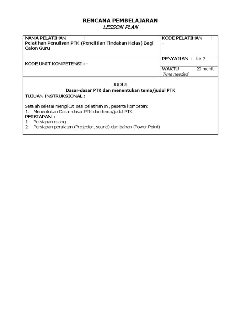 Lesson Plan PTK | PDF